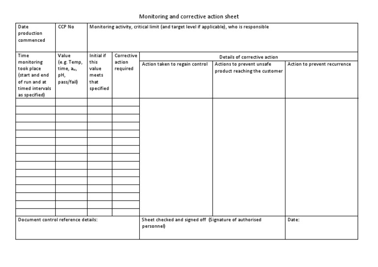 Monitoring and Corrective Action Sheet | PDF