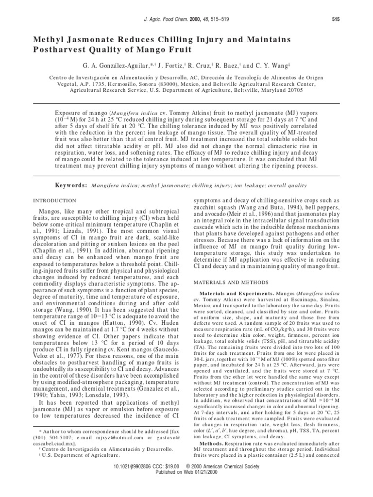 Methyl Jasmonate Reduces Chilling Injury and Maintains Postharvest ...