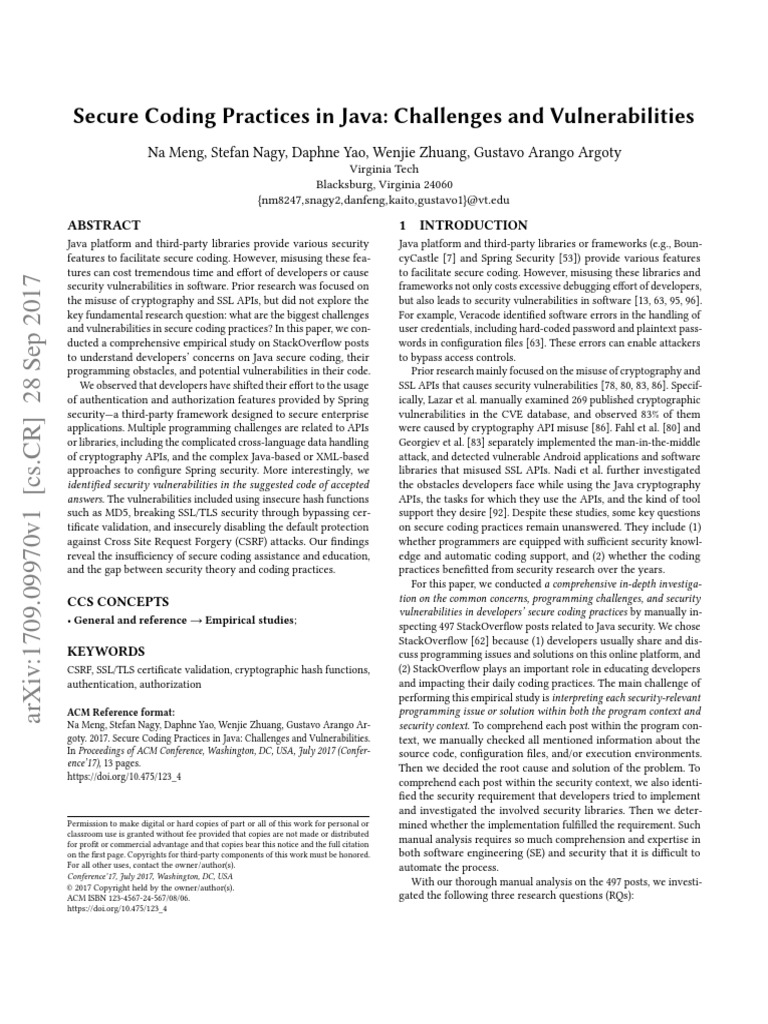 Secure Coding Practices in Java: Challenges and Vulnerabilities | PDF | Cryptography | Transport ...