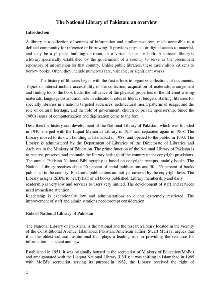 National Library of Pakistan | PDF | Library And Museum
