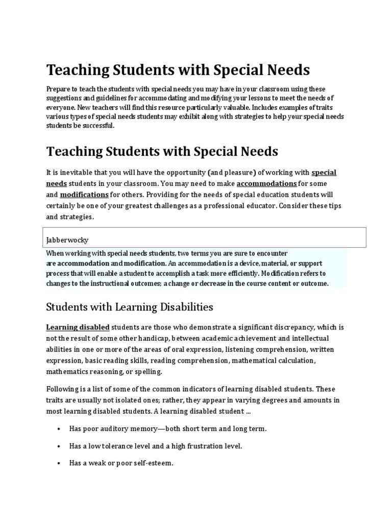 Teaching Students With Special Needs | PDF | Special Education ...