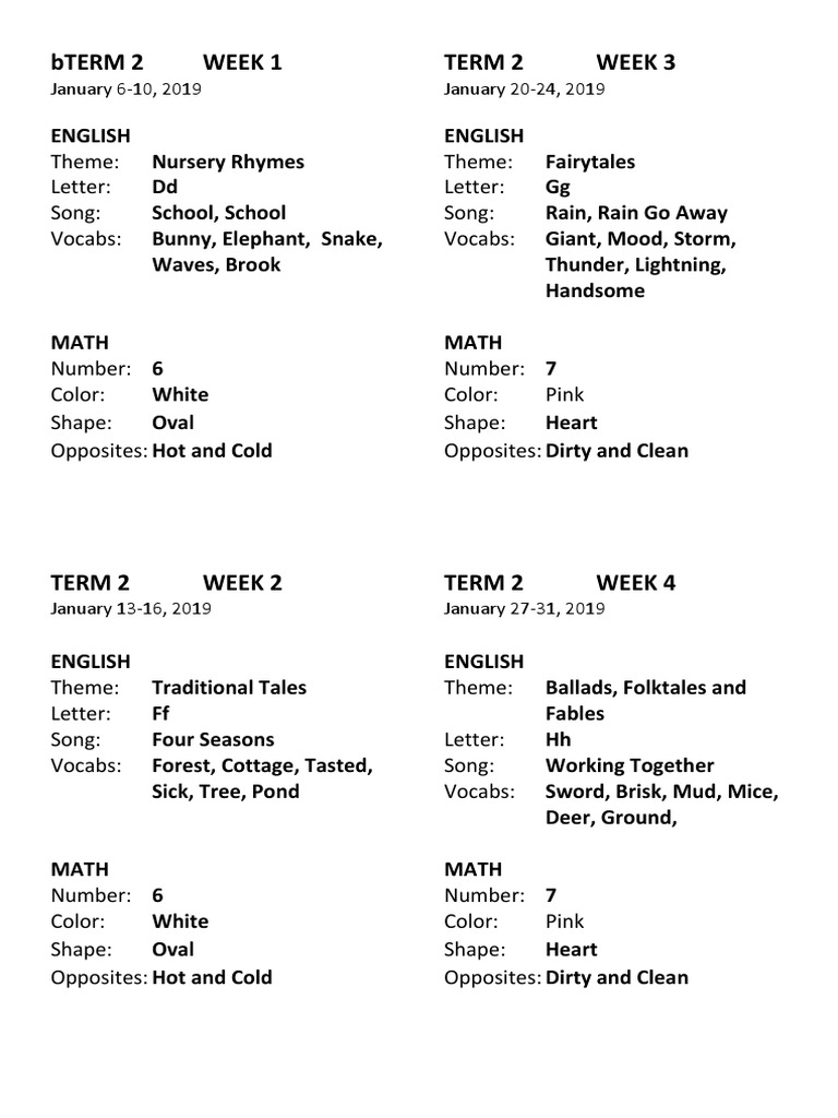 Term 2 Weekly Lesson Plans | PDF | Language Arts & Discipline
