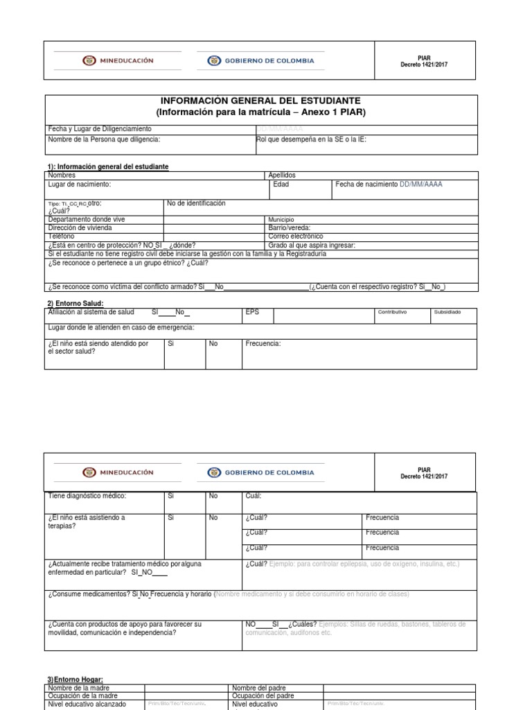 PIAR (WORD) | Educación de la primera infancia | Aprendizaje