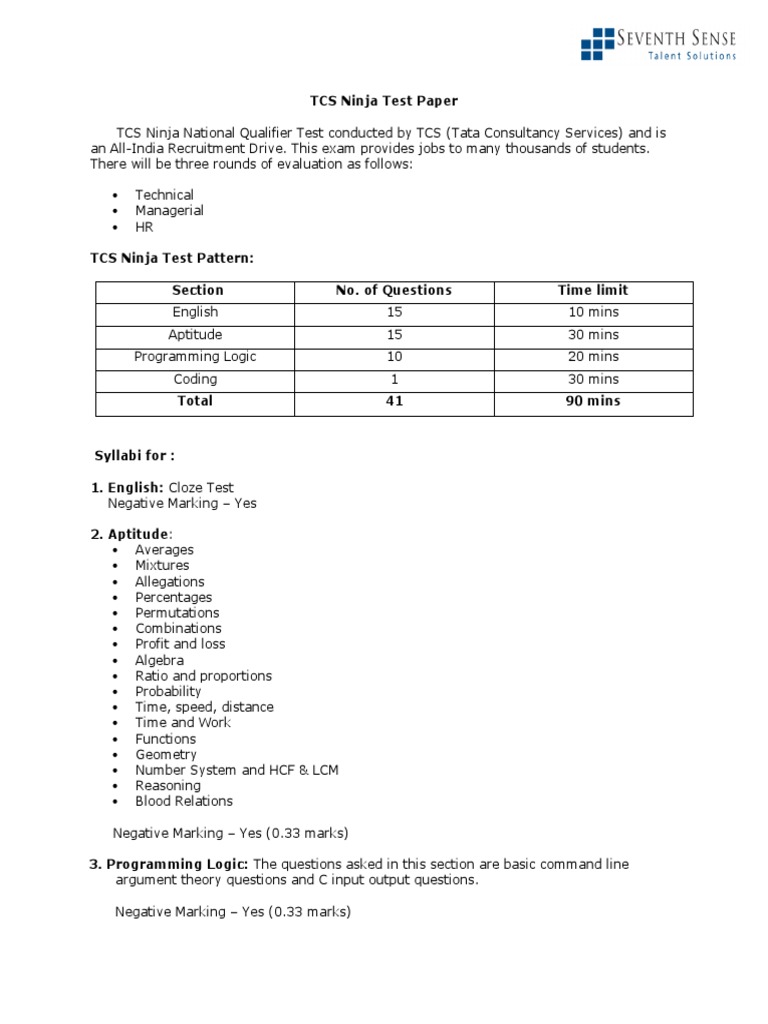 TCS Ninja Mock Paper - 6 | PDF | Array Data Structure | Integer (Computer Science)