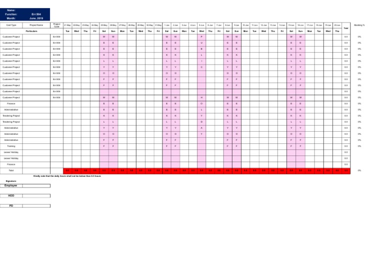 Time Sheet Template - 21 May 19 To 20 June 19 | PDF | Business