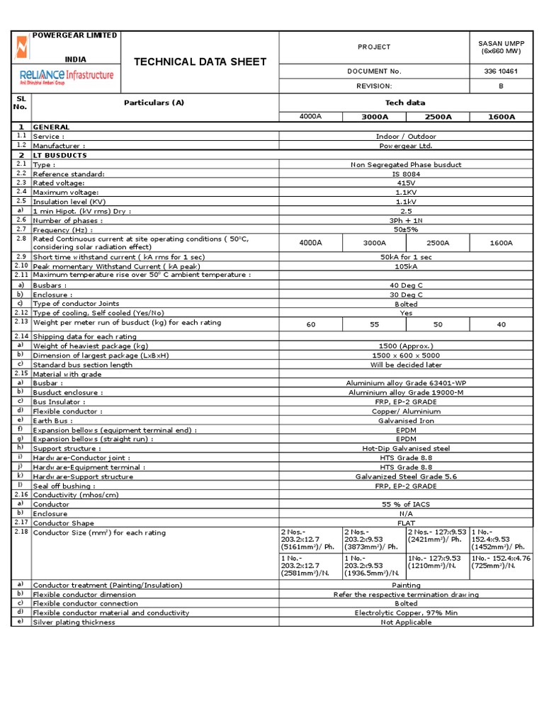 336 10461 REV B TECHNICAL DATA SHEET.xls | Insulator (Electricity ...