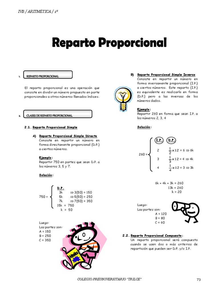 Reparto proporcional: conceptos y ejemplos | PDF | Aritmética ...