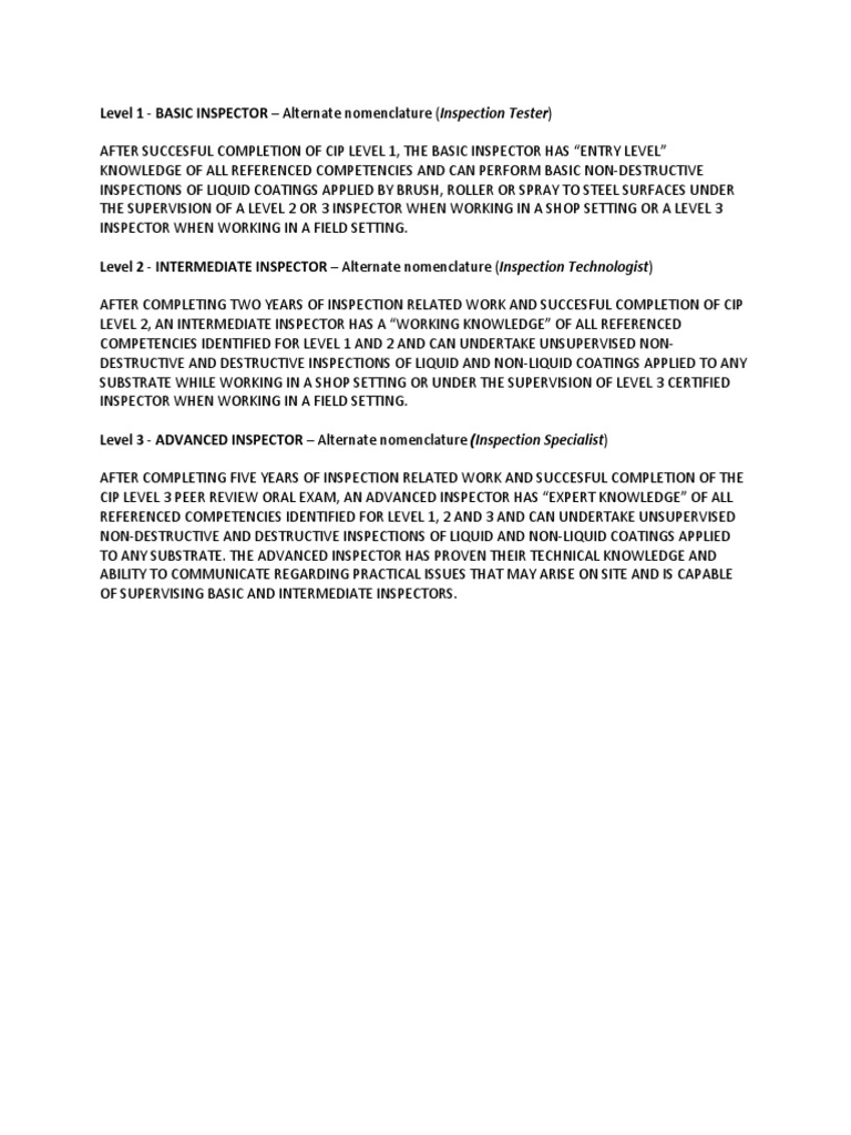 Inspector Certification Levels Explained | PDF | Home & Garden ...