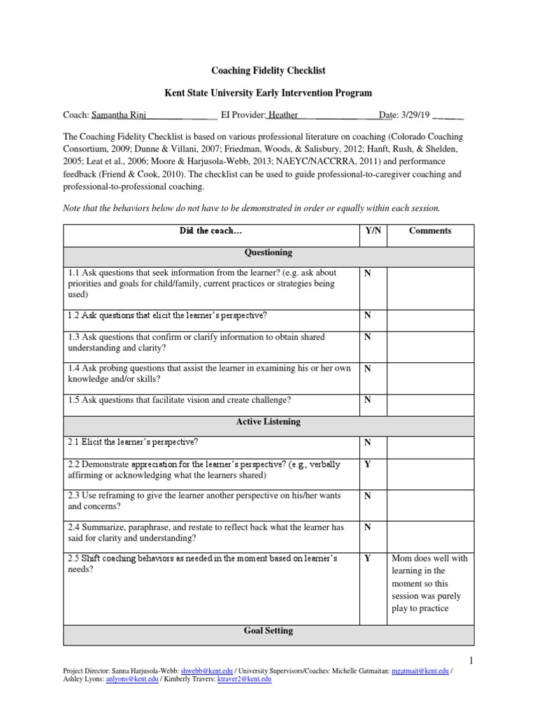 Coaching Fidelity in Early Intervention | PDF | Behavioural Sciences ...