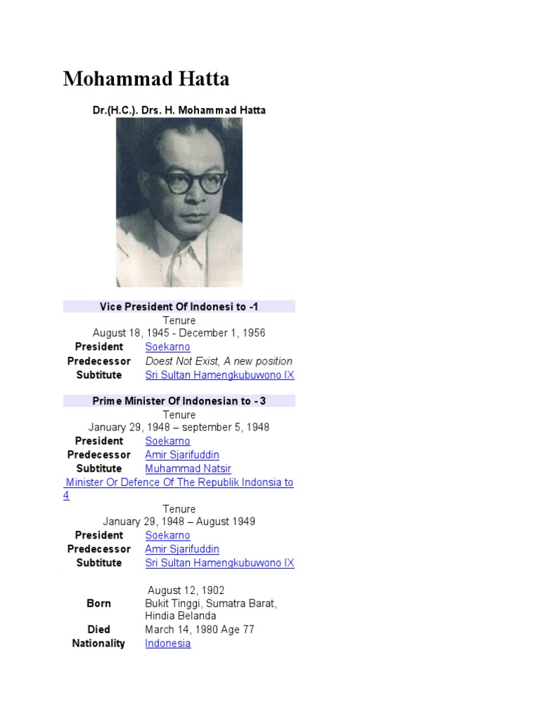 Dr. (H.C.) - Drs. H. Mohammad Hatta | PDF | Politics Of Indonesia | Indonesia