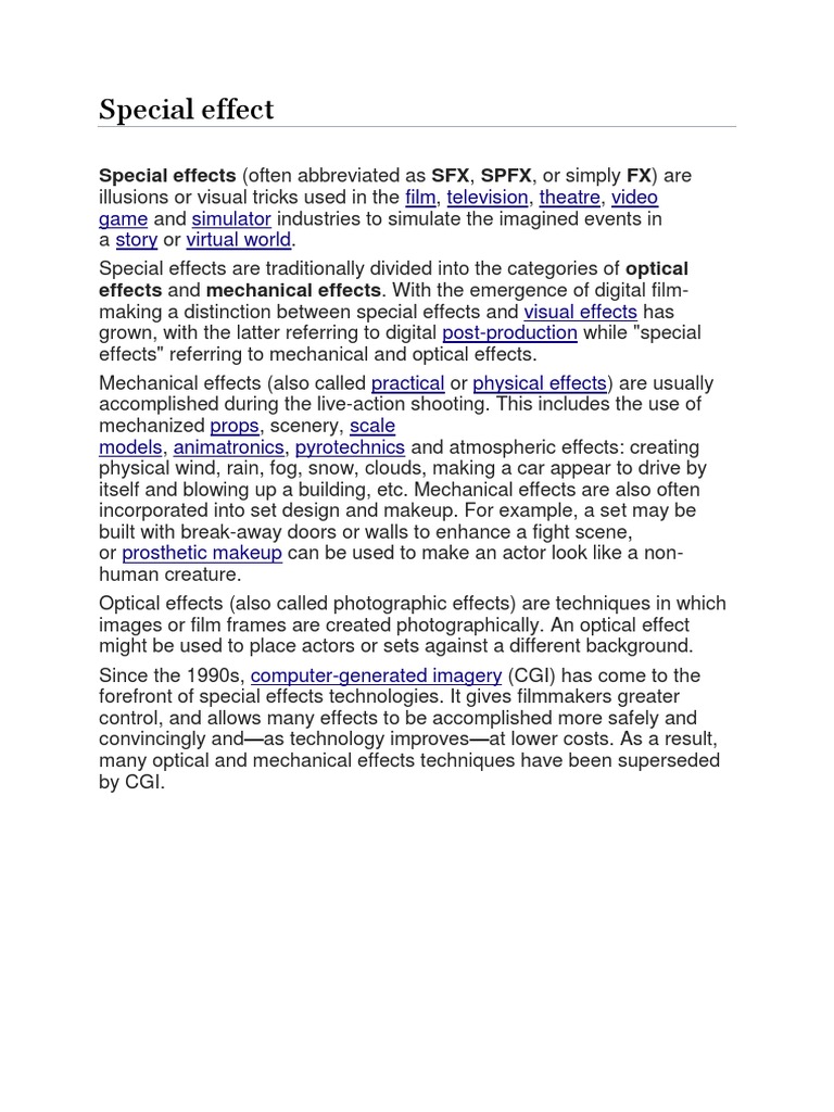 Special Effect: Special Effects (Often Abbreviated As SFX, SPFX, or ...