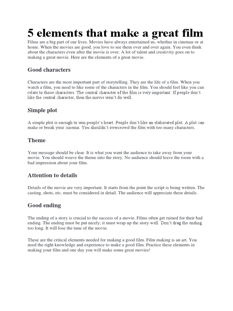 5 Elements That Make A Great Film | PDF