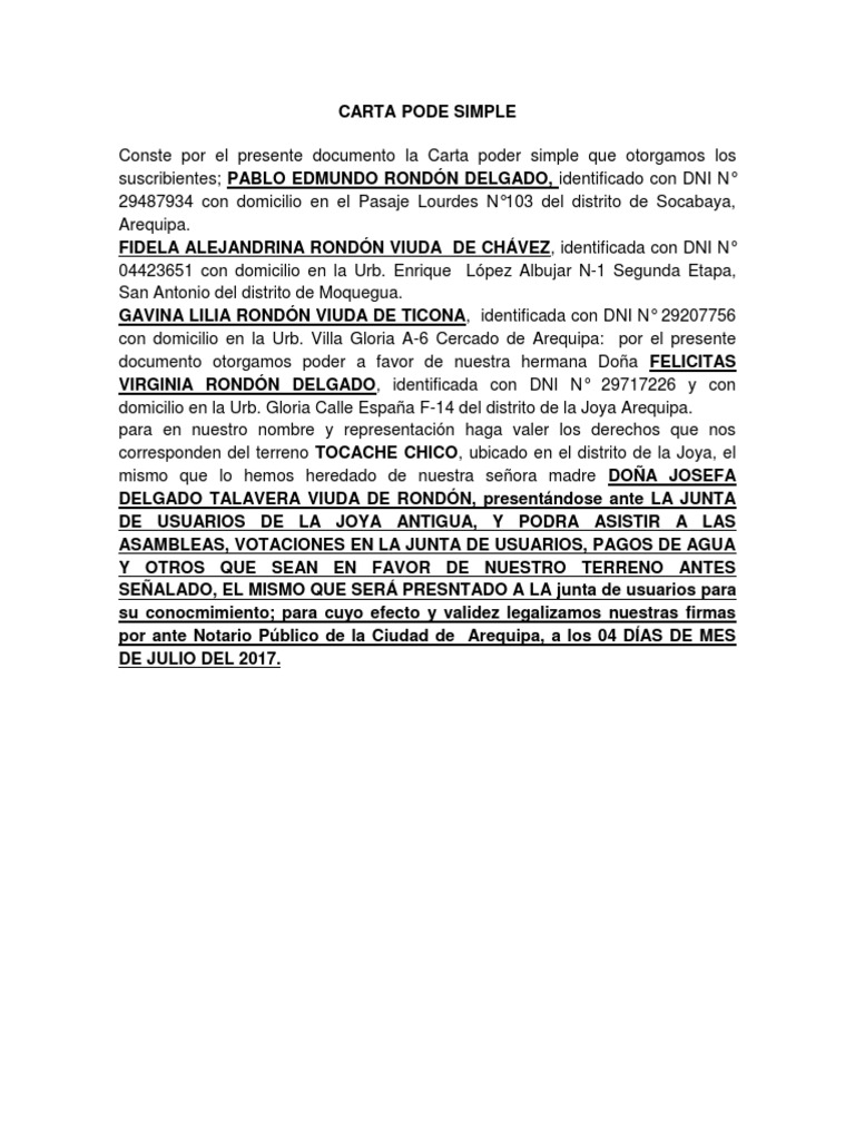 Carta Poder Simple Victor | PDF | Hogar y jardín