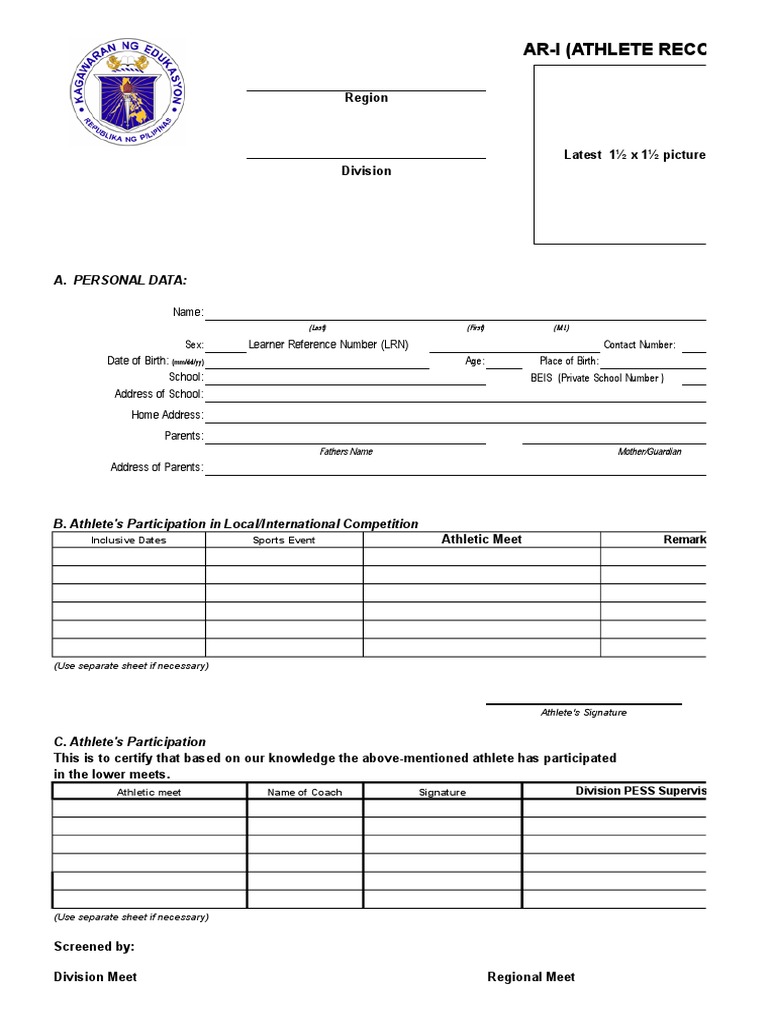 Athlete Record Form Template | PDF