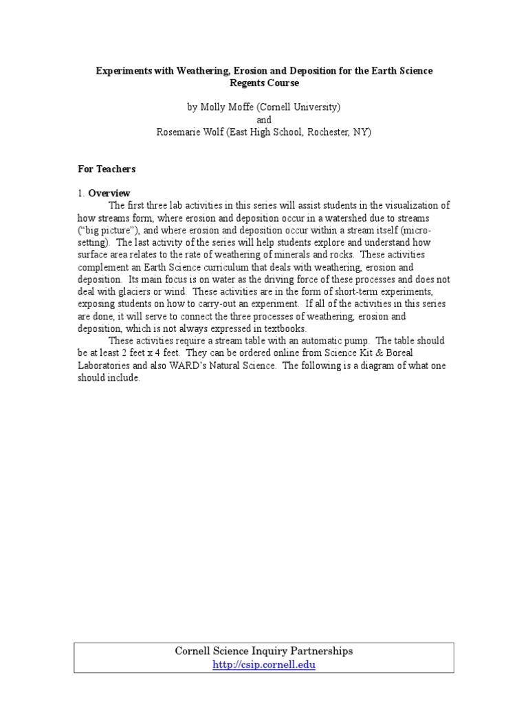 Experiments With Weathering, Erosion and Deposition For The Earth ...