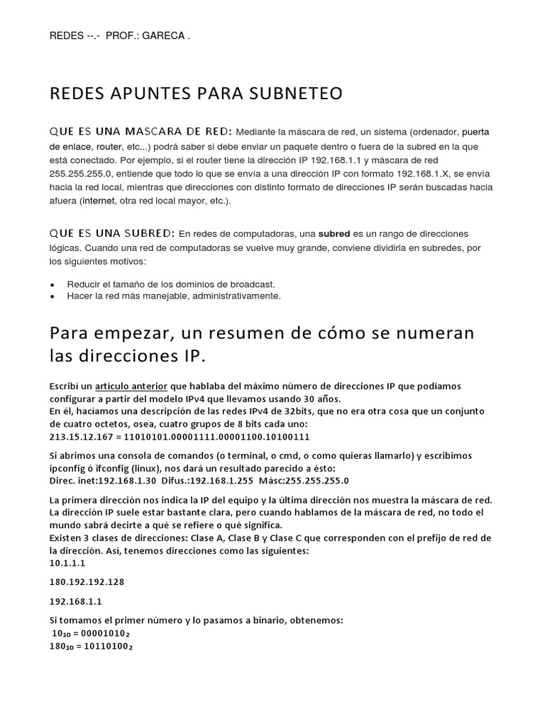 Subneteo y Máscaras de Red Explicadas | PDF | Dirección IP | Tecnología ...