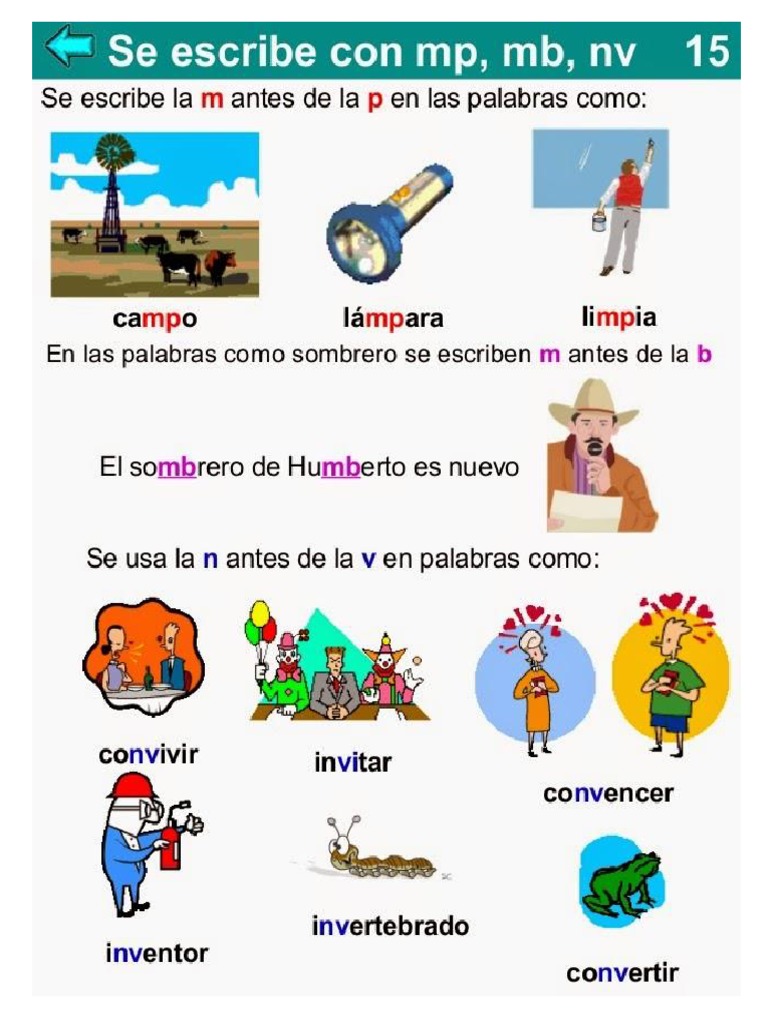Actividades de ortografía: mb y nv | PDF