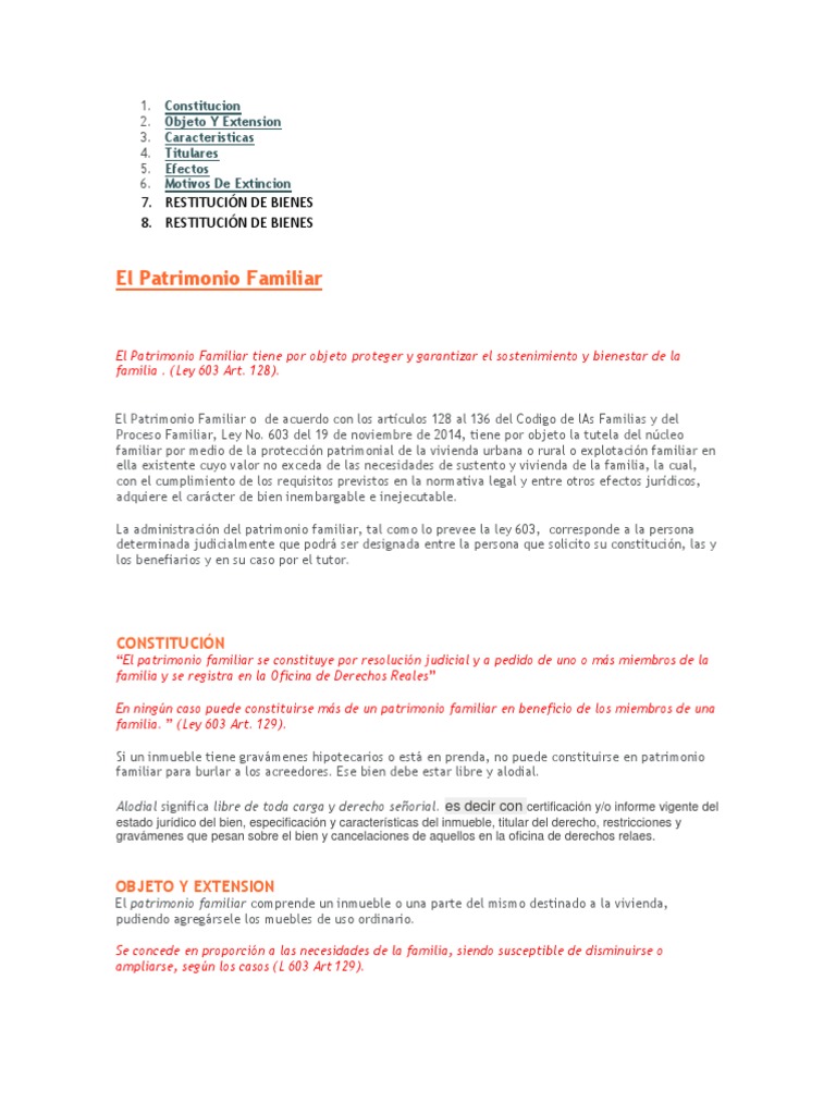 Patrimonio Familiar | Descargar gratis PDF | Bienes (Ley) | Dominio eminente