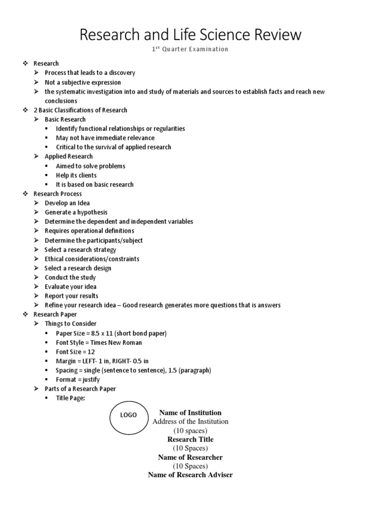 Research and Life Science Review 1st Quarter Exams | PDF | Scientific ...