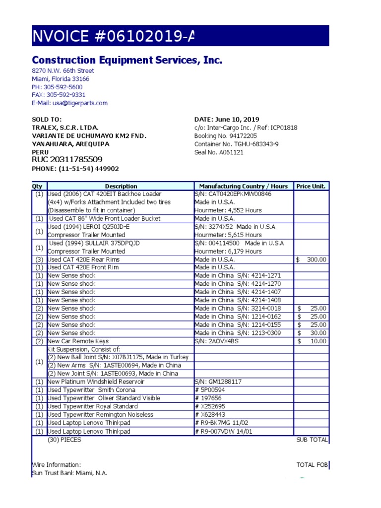 INVOICE #06102019-A: Construction Equipment Services, Inc | PDF ...