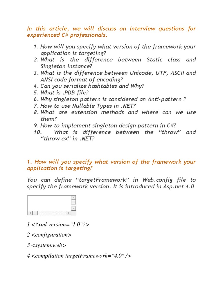 Interview Important Pdf C Sharp Programming Language Class Computer Programming