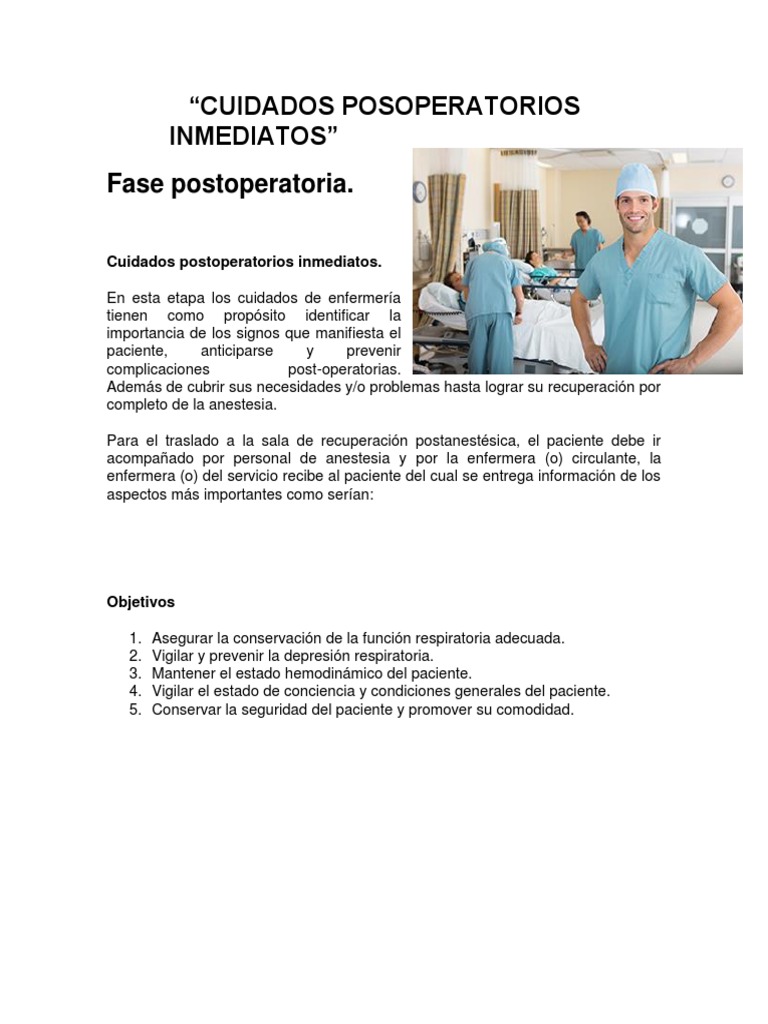 Postoperatorio | PDF | Anestesia | Enfermería