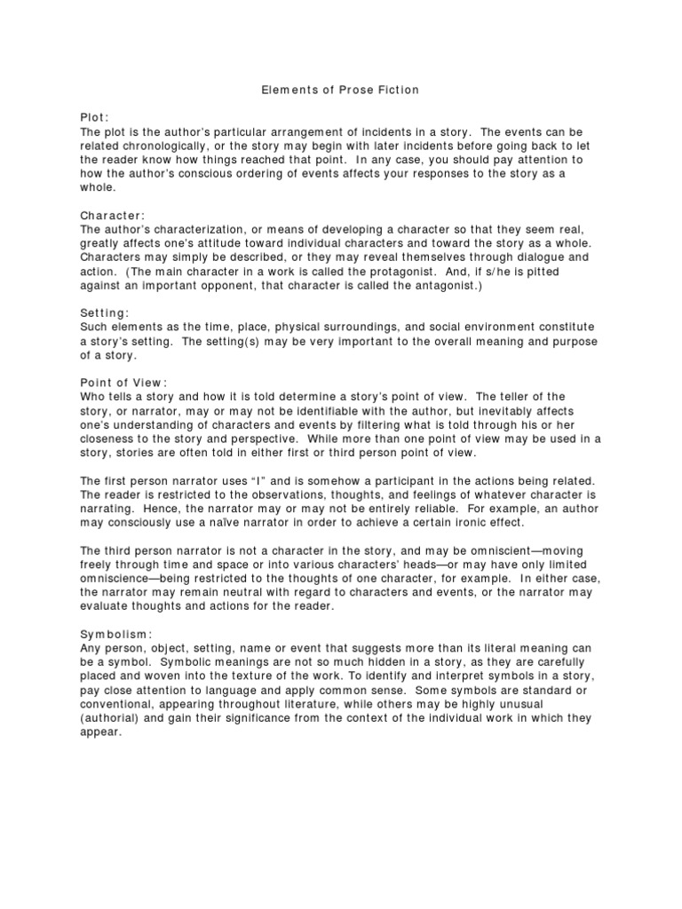 Elements of Prose Fiction Plot | PDF | Irony | Narration