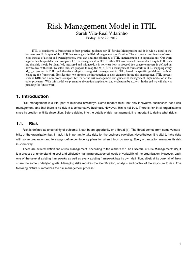 Risk Management On ITIL (Article) | PDF | Risk Management | Itil
