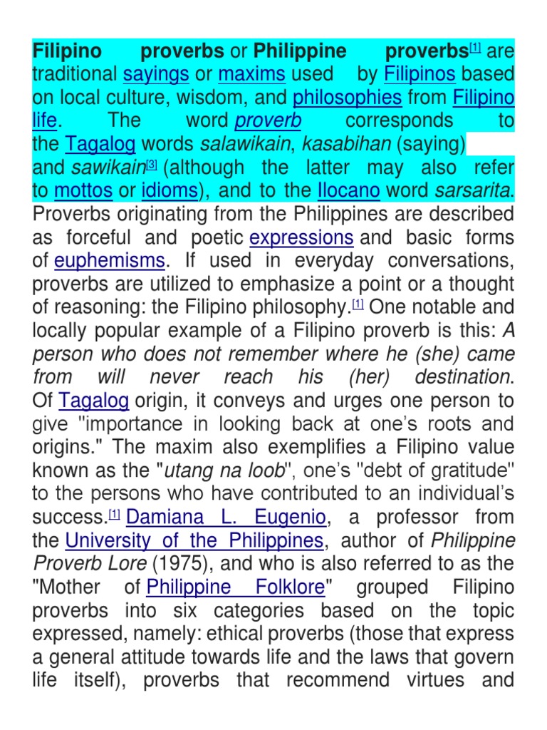 Filipino Proverbs | PDF | Philosophical Theories