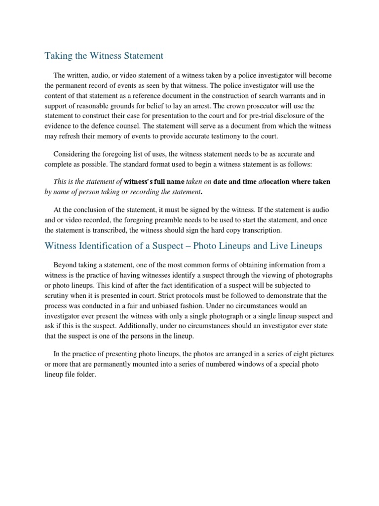 Taking The Witness Statement | PDF | Witness | Criminal Justice