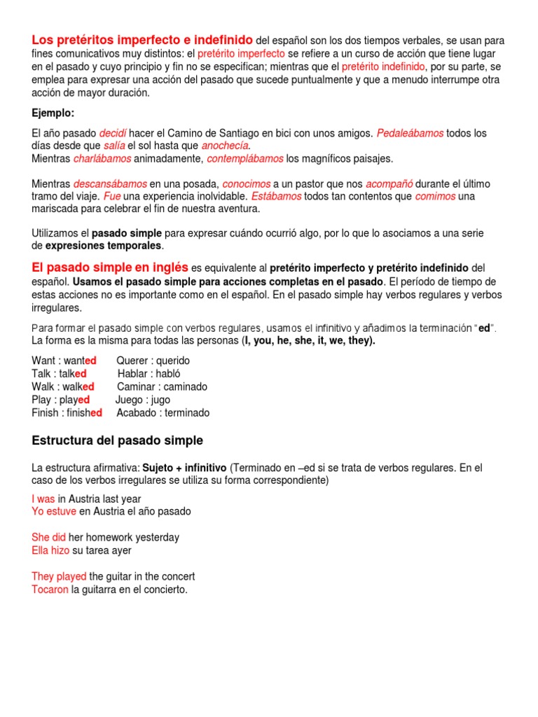 Los Pretéritos Imperfecto e Indefinidos en Ingles | PDF | Verbo | Gramática