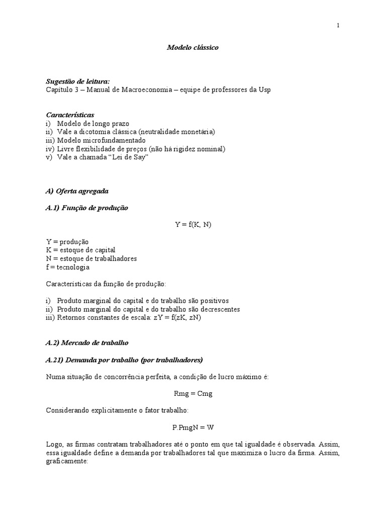 Modelo Clássico | PDF | Demanda | Economia