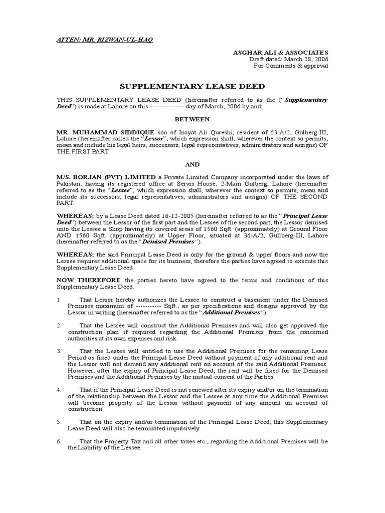 Supplemental Agreement Template
