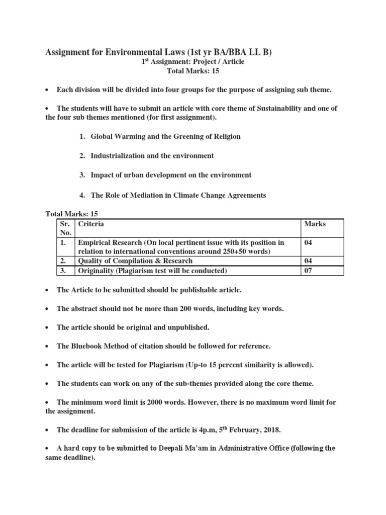 Assignment For Environmental Laws (1st Yr BA/BBA LL B) | PDF ...