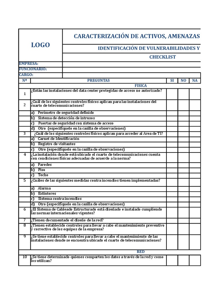 Checklist Identificación de Vulnerabilidades y Amenazas | PDF | La ... Checklist Identificación de Vulnerabilidades y Amenazas | PDF | La ...