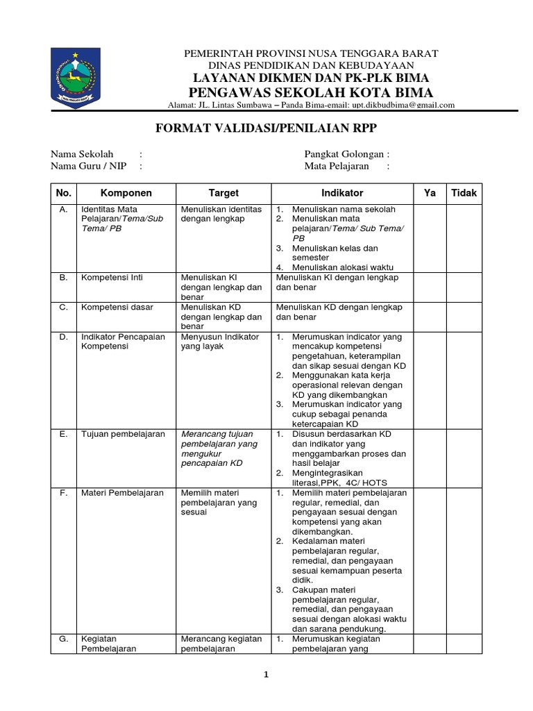 Contoh Instrumen Telaah RPP | PDF