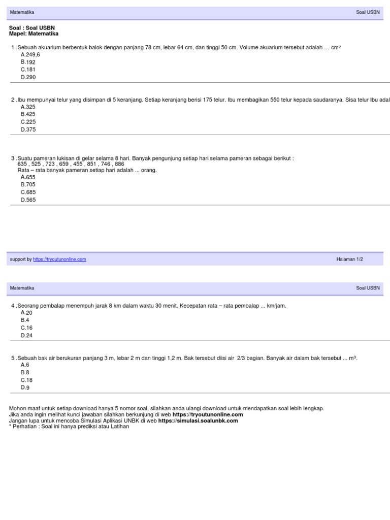 SOAL-Soal USBN Matematika | PDF
