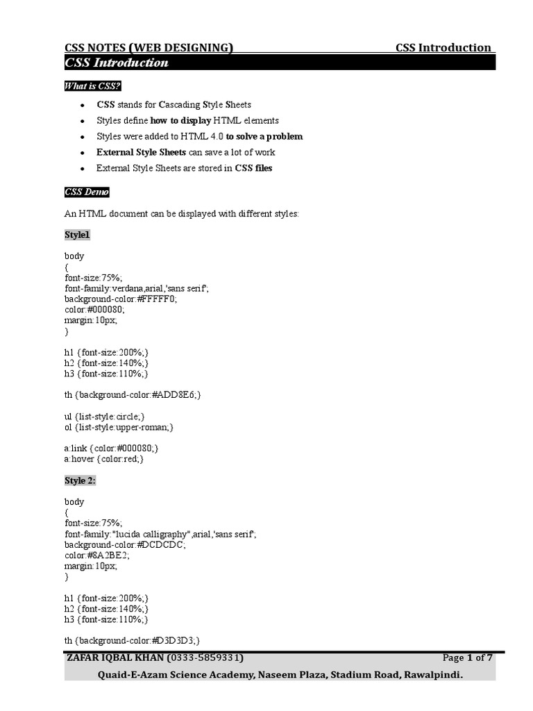 Css Notes (Web Designing) Css Introduction | PDF | Cascading Style ...