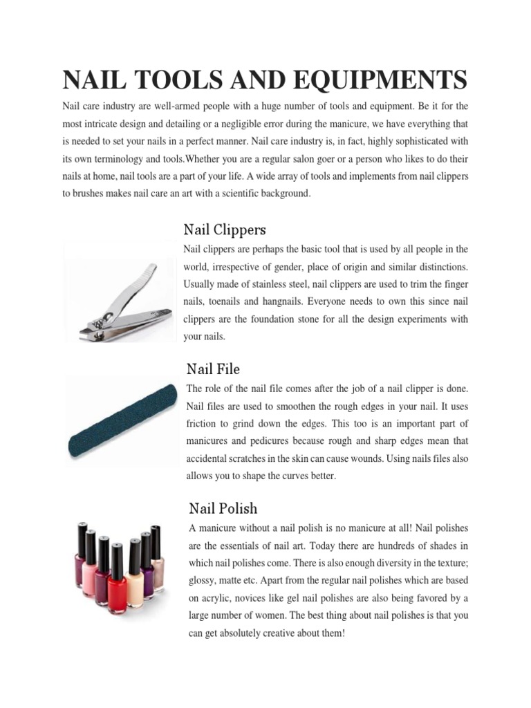 Nail Tools and Equipments | PDF | Nail (Anatomy) | Foot