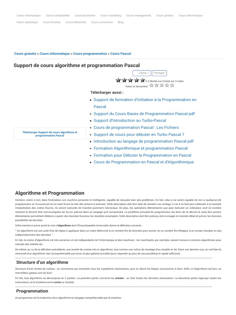 (PDF) Support de Cours Algorithme Et Programmation Pascal - Cours Informatique PDF | PDF ...