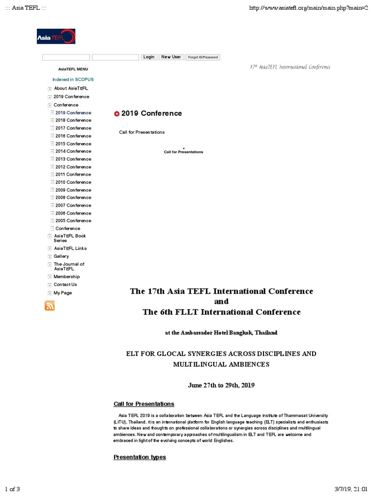 2019 Conference: The 17th Asia TEFL International Conference and The ...