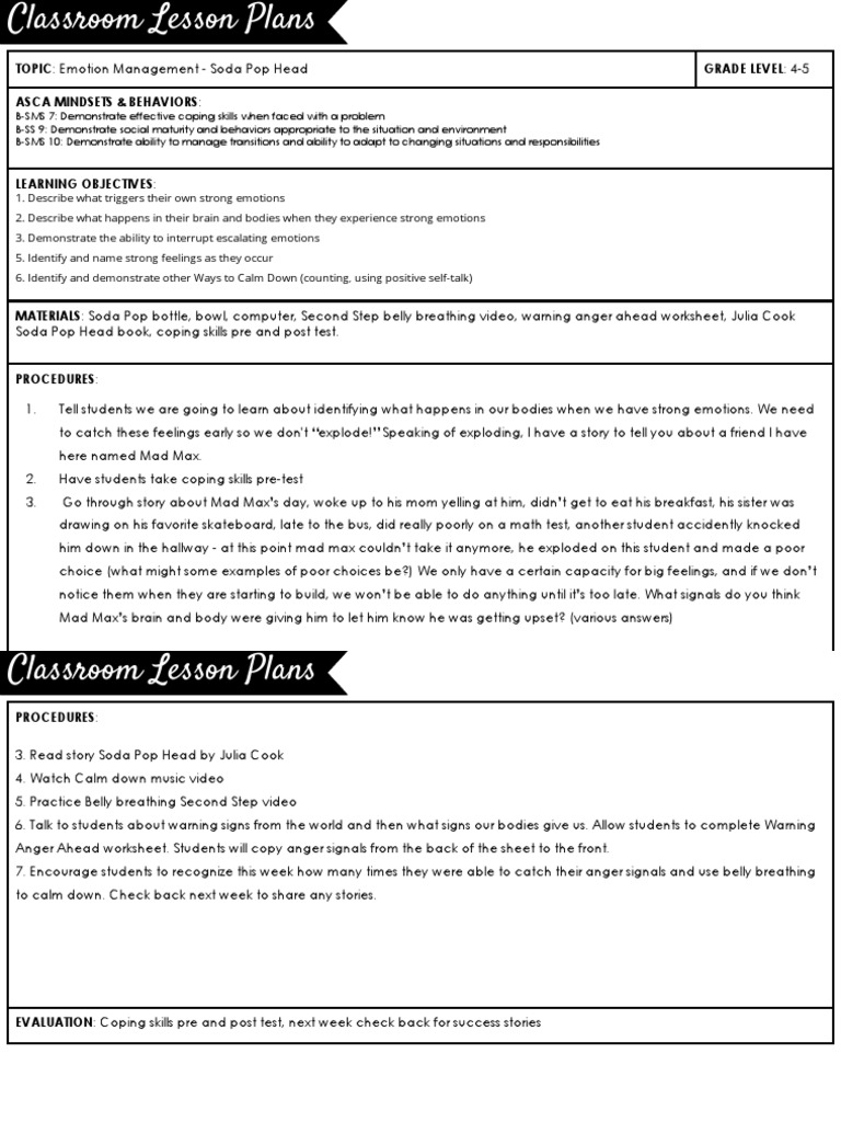 Soda Pop Head Lesson | PDF | Coping (Psychology) | Emotions