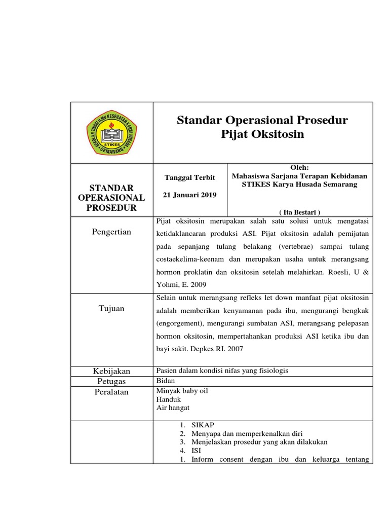 SOP Pijat Oksitosin untuk Lancarkan ASI | PDF