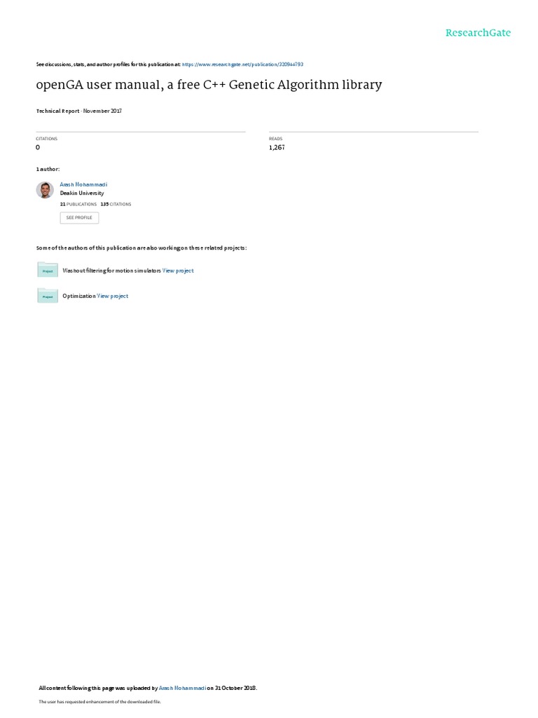 openGA Manual | PDF | Genetic Algorithm | Thread (Computing)