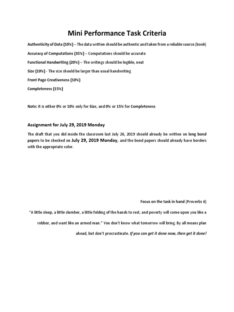 Mini Task Criteria & Deadlines | PDF