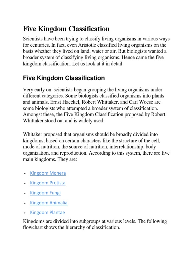 Overview of Five Kingdom Classification | PDF | Taxa | Organisms