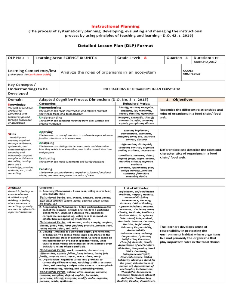 Instructional Planning: Detailed Lesson Plan (DLP) Format | PDF | Value ...