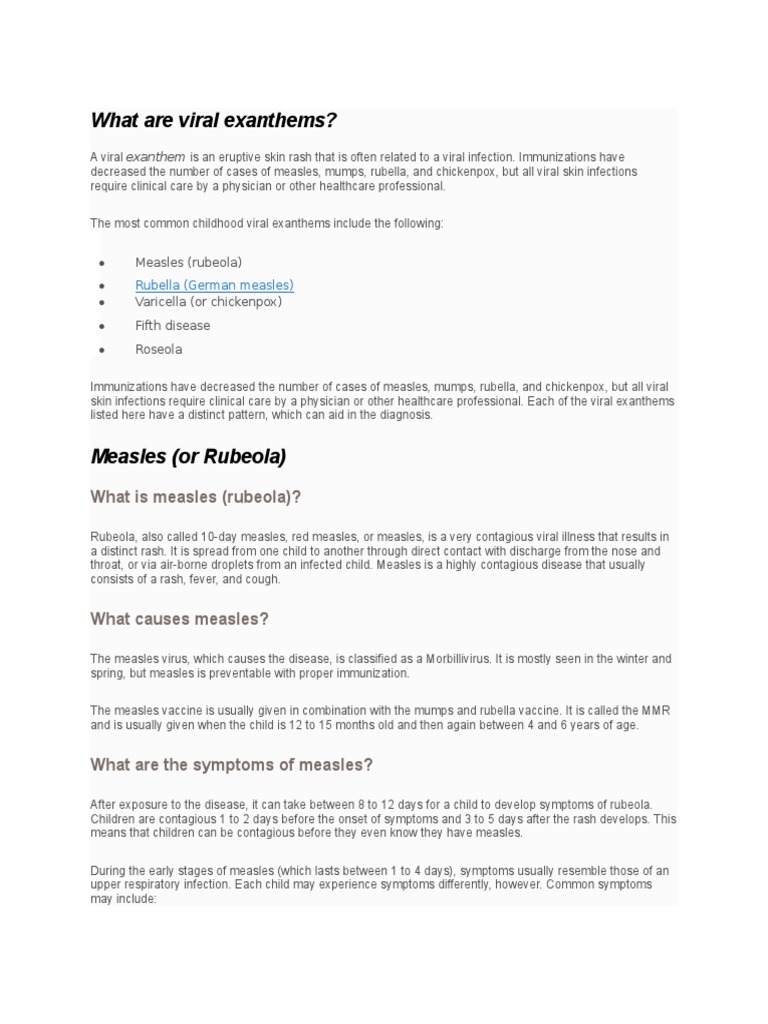 Viral Exanthem Management | PDF | Measles | Fever