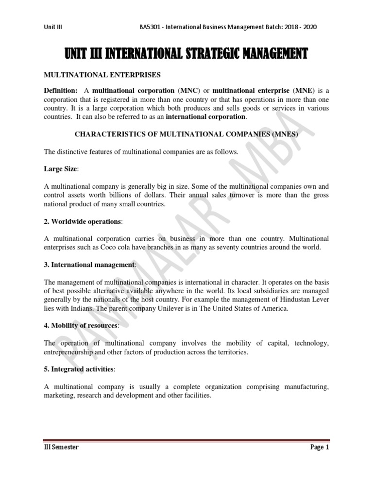 International Strategic Management Overview | PDF | International ...
