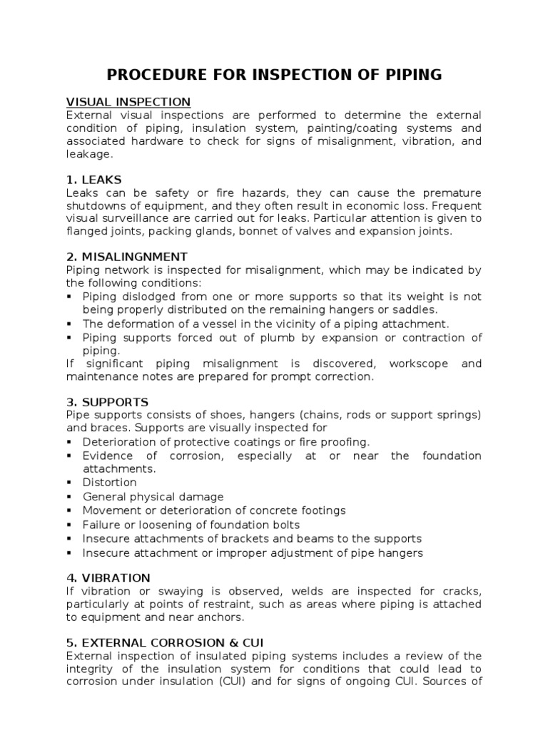 Piping Inspection Procedure Overview | PDF | Leak | Pipe (Fluid Conveyance)
